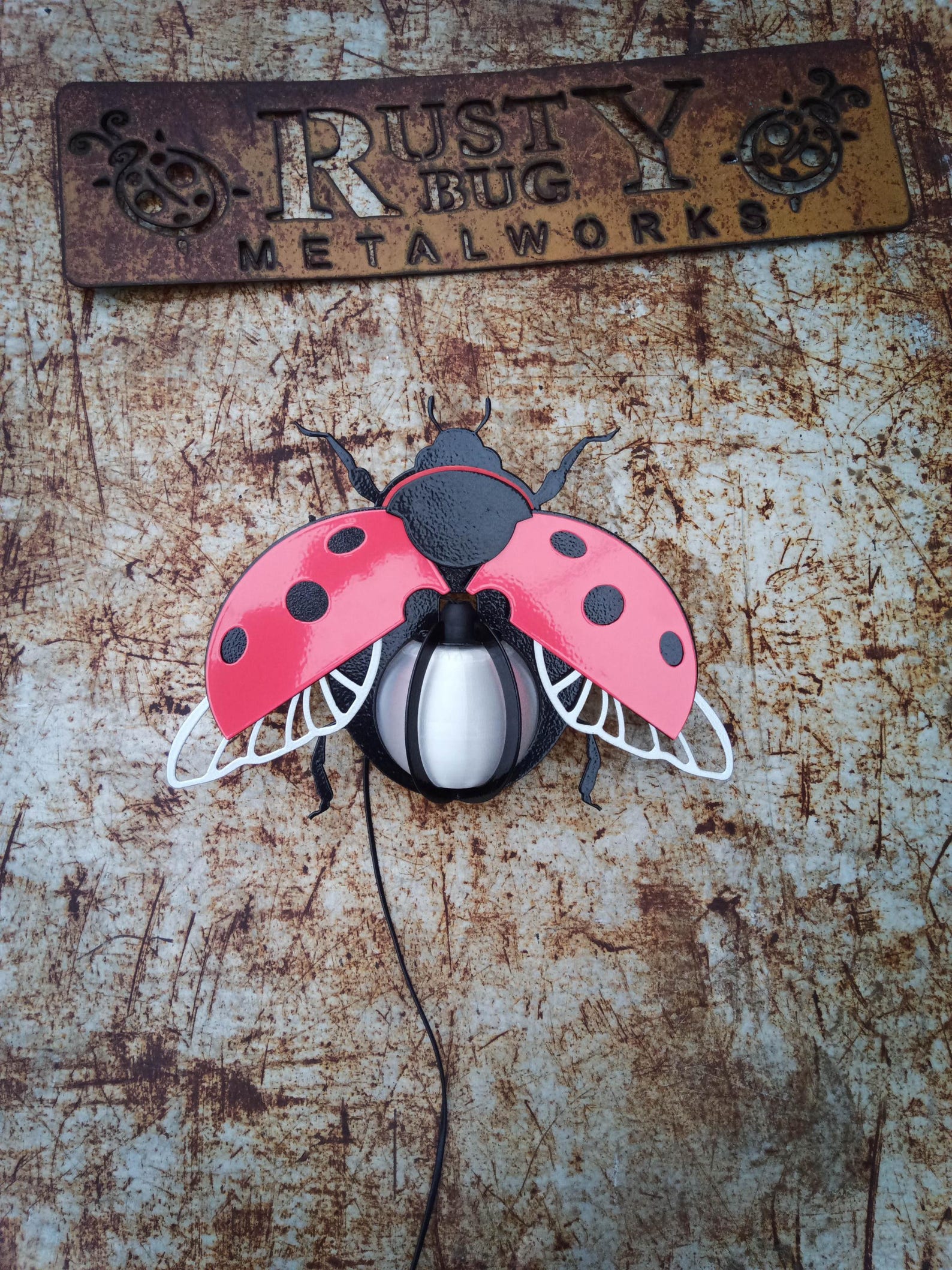 Wall Mounted Ladybug Beetle Metal/wood Sconce Insect Lamp Light Decor ...
