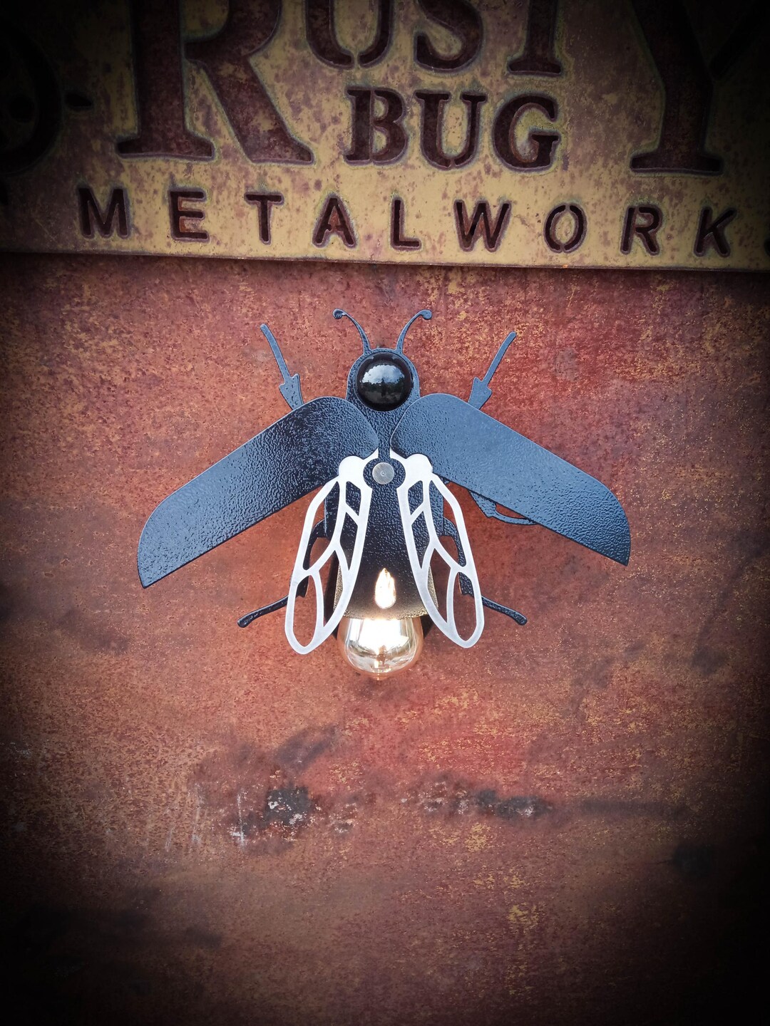 Wall Mounted Sconce Metal Art Edison Lamp Firefly Insect Beetle - Etsy