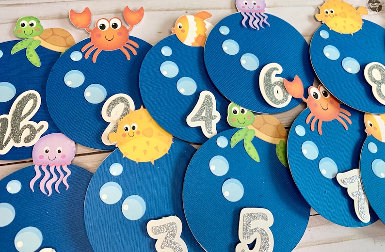 Under the Ocean Monthly Banner, Under the Sea Baby Shower, Nautical 12 ...