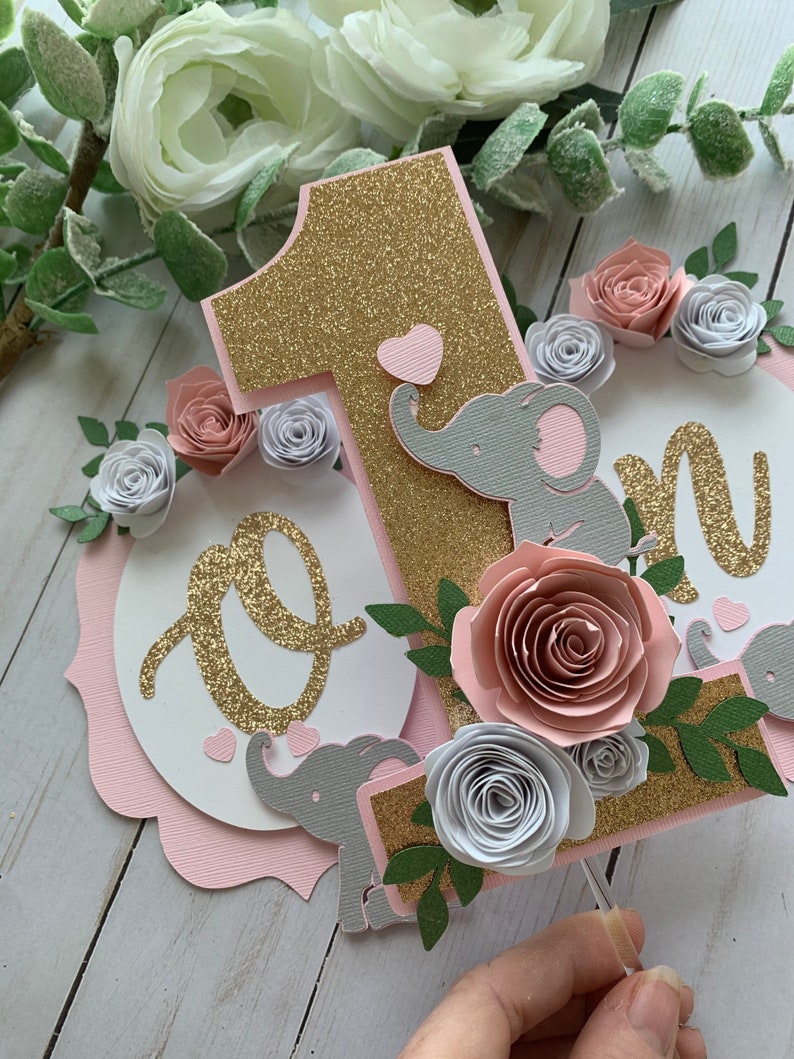 Floral Cake Topper Elephant One Cake Topper Number 1 Cake | Etsy