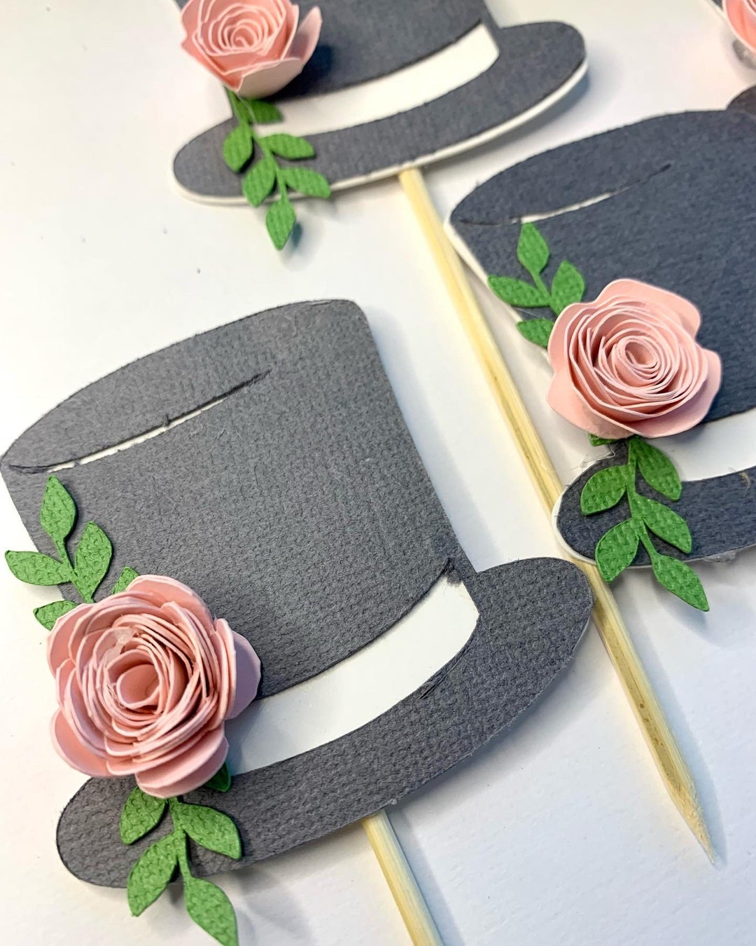 Wedding Cup Cake Toppers, Top Hat Wedding Toppers, Bridal Shower Cup ...