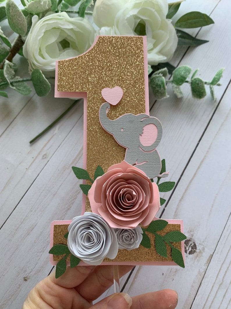 Floral Cake Topper Elephant One Cake Topper Number 1 Cake | Etsy