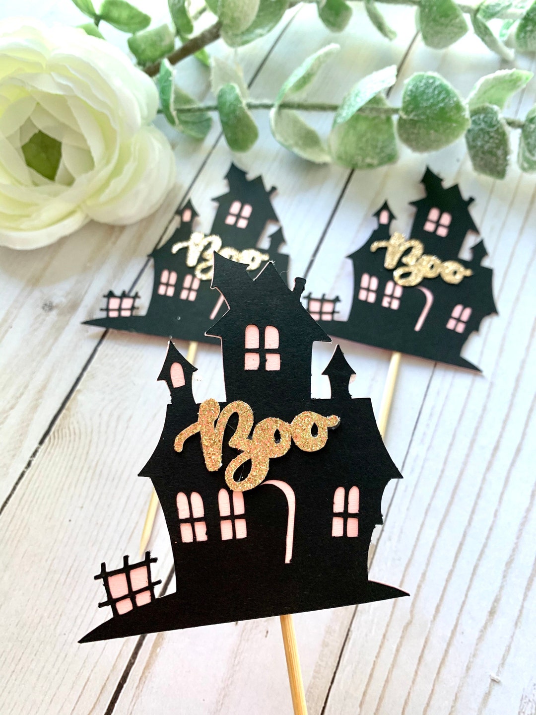 Haunted House Cake Toppers / Pink Halloween / Trick or Treat / Cupcake ...