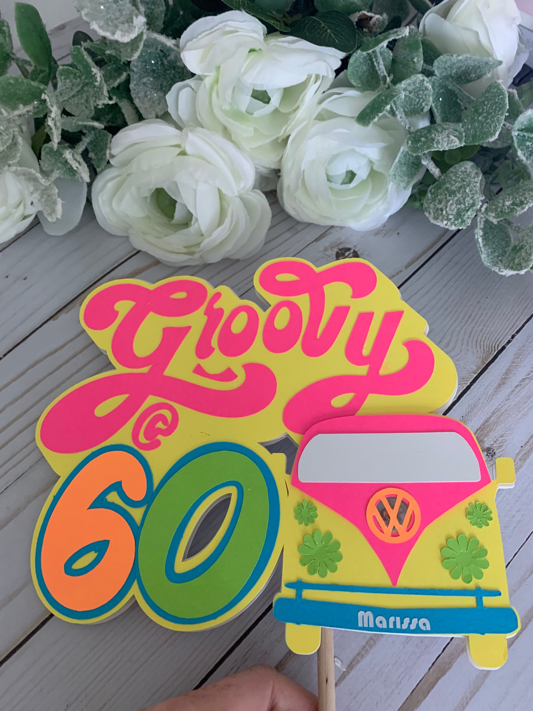 Groovy Cake topper Flower power 60s 60th Birthday Hippie | Etsy