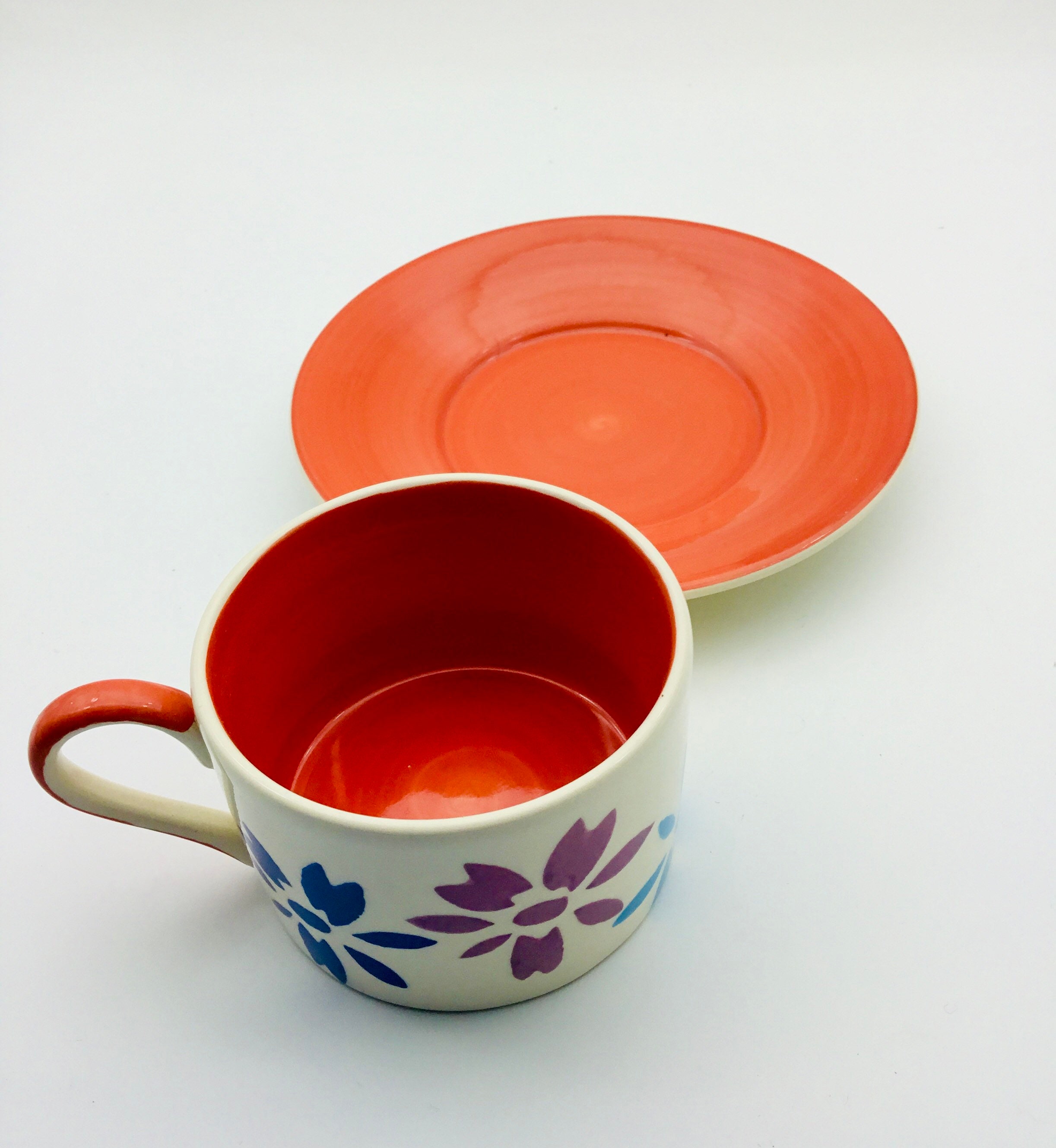 Whittard of Chelsea Handpainted Cup and Saucer Set in Orange and ...