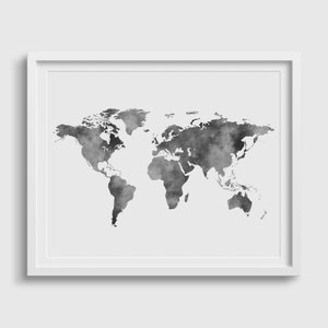 Gray World Map Watercolor World Map World Map Poster World - Etsy