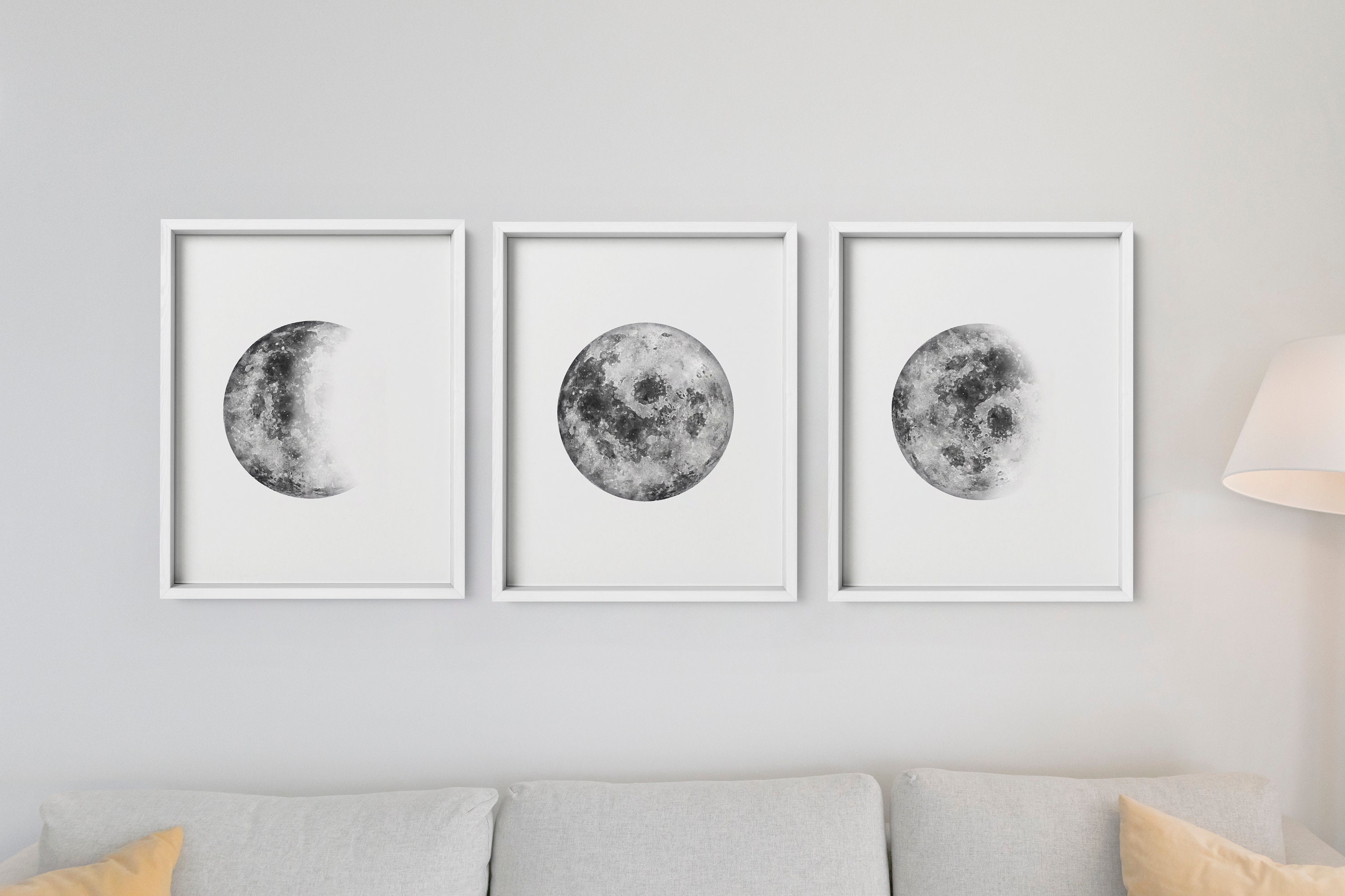 Moon Phases Wall Art Moon Phases Set Watercolor Moon Wall - Etsy