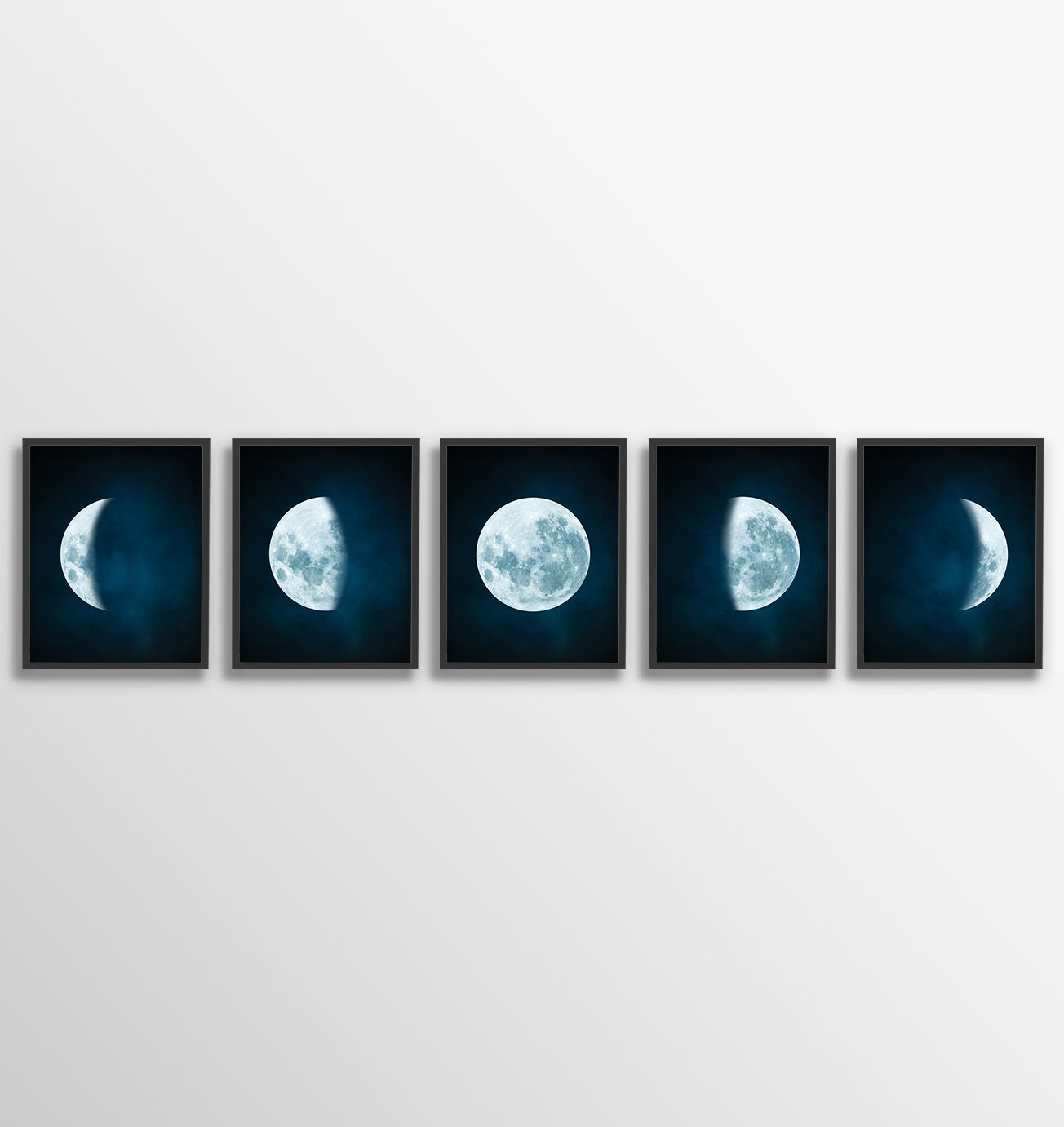 Moon Phases Wall Art, Moon Phases Set, Watercolor Moon Wall Art, Lunar ...