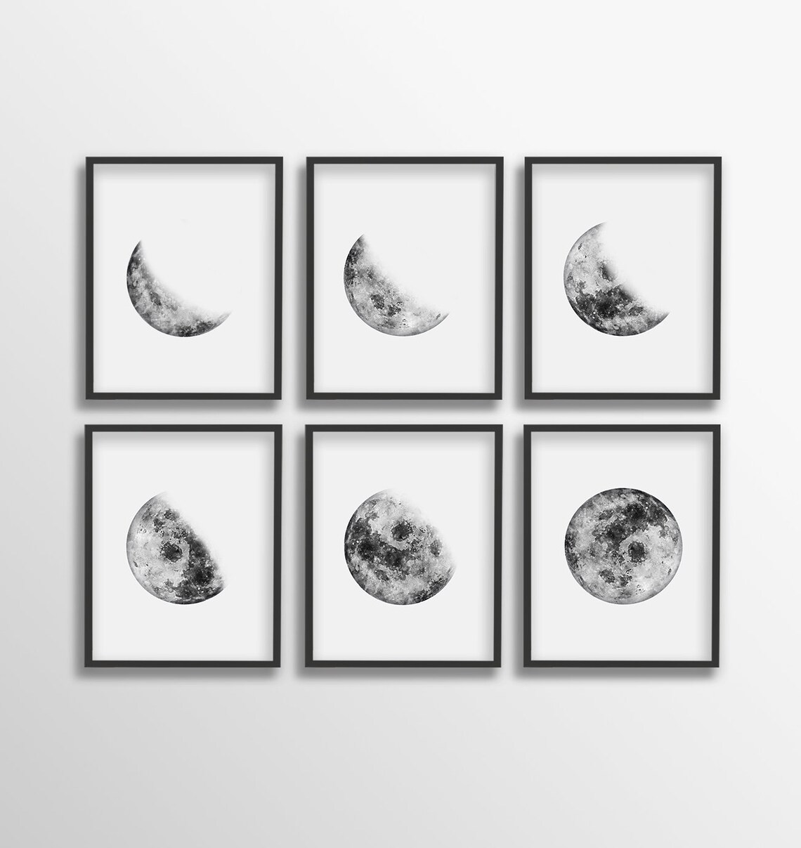 Moon Phases Wall Art Moon Phases Set Watercolor Moon Wall | Etsy