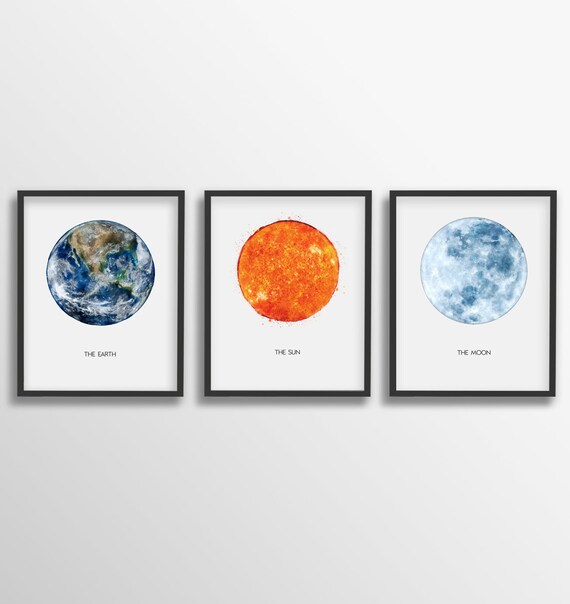 Sun Moon and Earth Print Set Astronomy Print Set Moon Print | Etsy