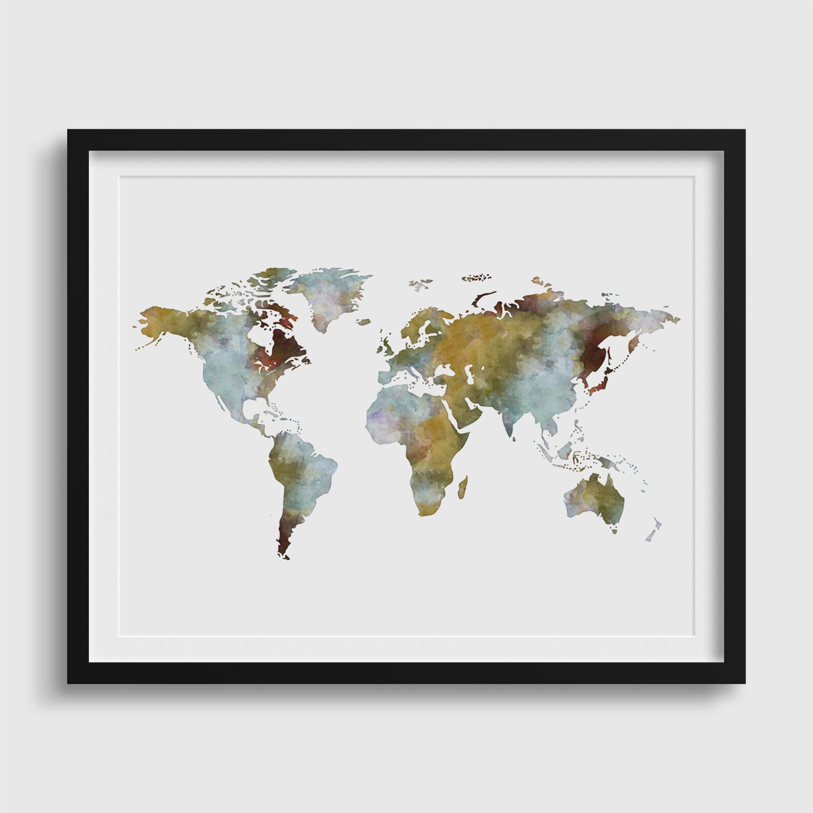 World Map Poster, World Map Print, World Map Wall Art, Watercolor, Gold ...