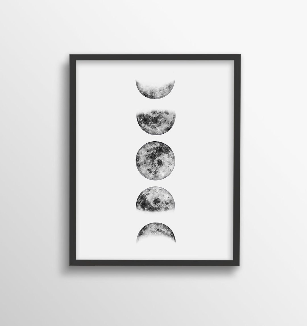 Moon Phases Wall Art, Moon Phases Print, Watercolor Moon Wall Art ...