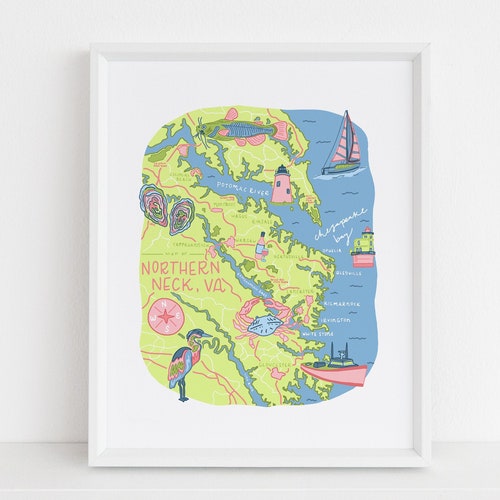 Northern Neck Va Map Print Chesapeake Bay Art Virginia - Etsy