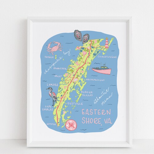 Eastern Shore Map Print Cape Charles Va Collection - Etsy