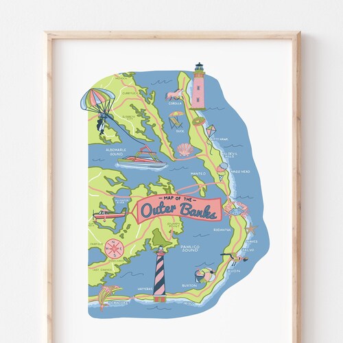 Outer Banks North Carolina Map Print OBX NC Art North | Etsy