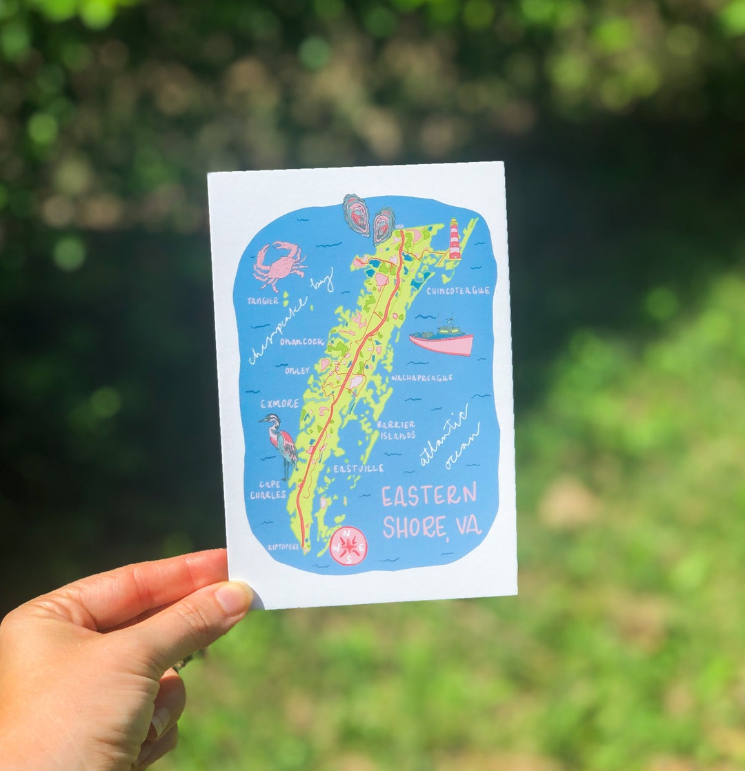 Eastern Shore Postcard || Virginia Postcard || 4" X 6" Map Print ...