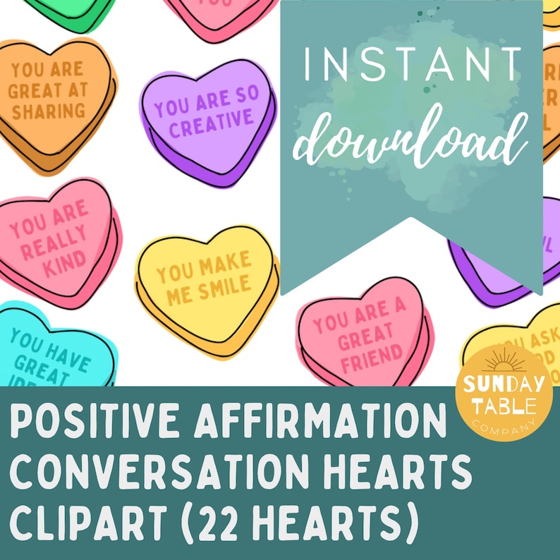 Conversation Hearts Clip Art Set Positive Message - Etsy