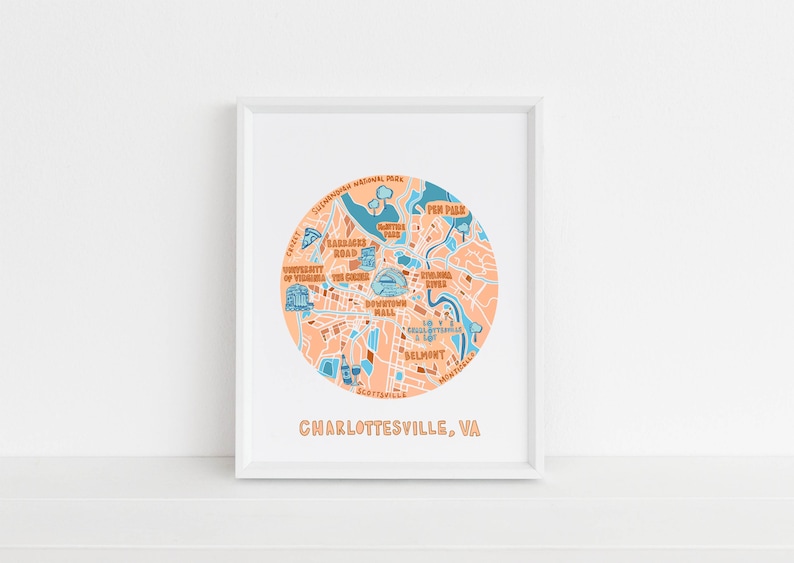 Charlottesville, Virginia Map || UVA Graduation Gift || Housewarming ...