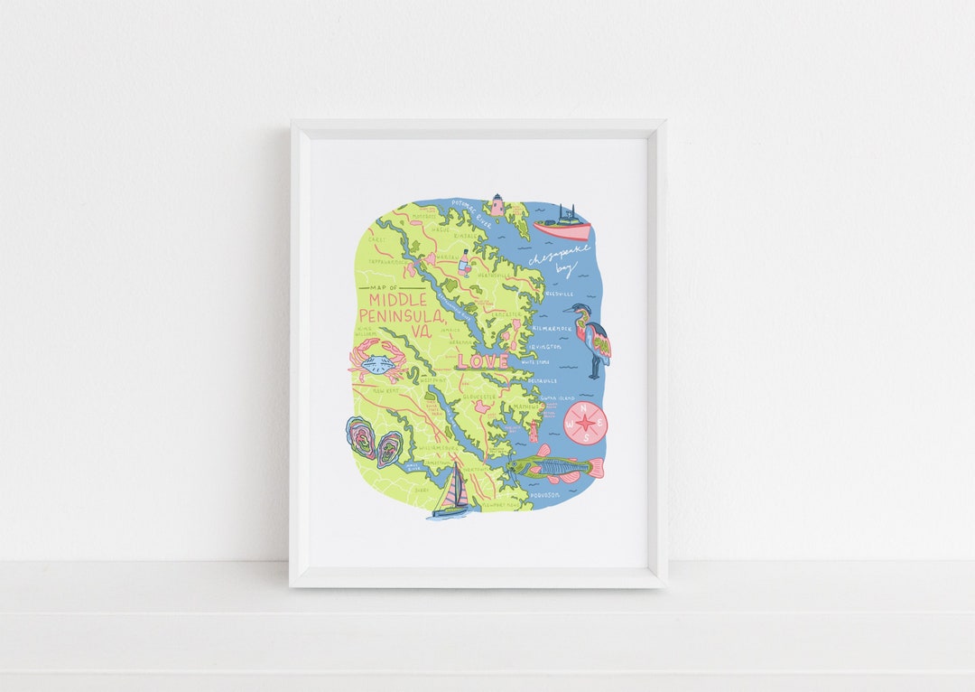 Middle Peninsula, Va Map Print || Chesapeake Bay Art || Virginia Map ...
