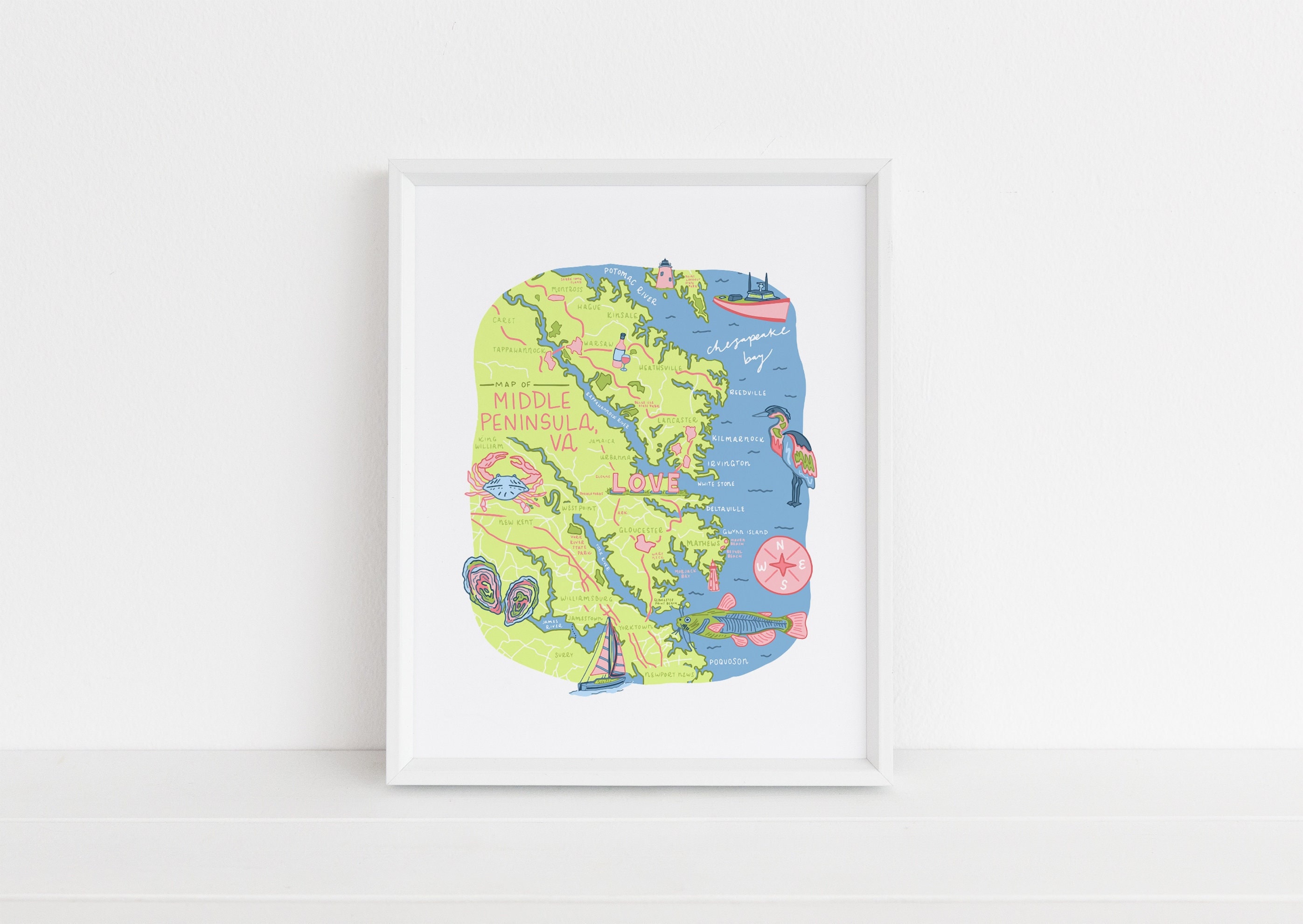 Middle Peninsula, Va Map Print || Chesapeake Bay Art || Virginia Map ...