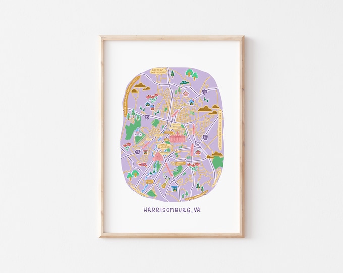 Harrisonburg, Va Map Print || Hburg, Virginia Art || Duke Dog Gift ...