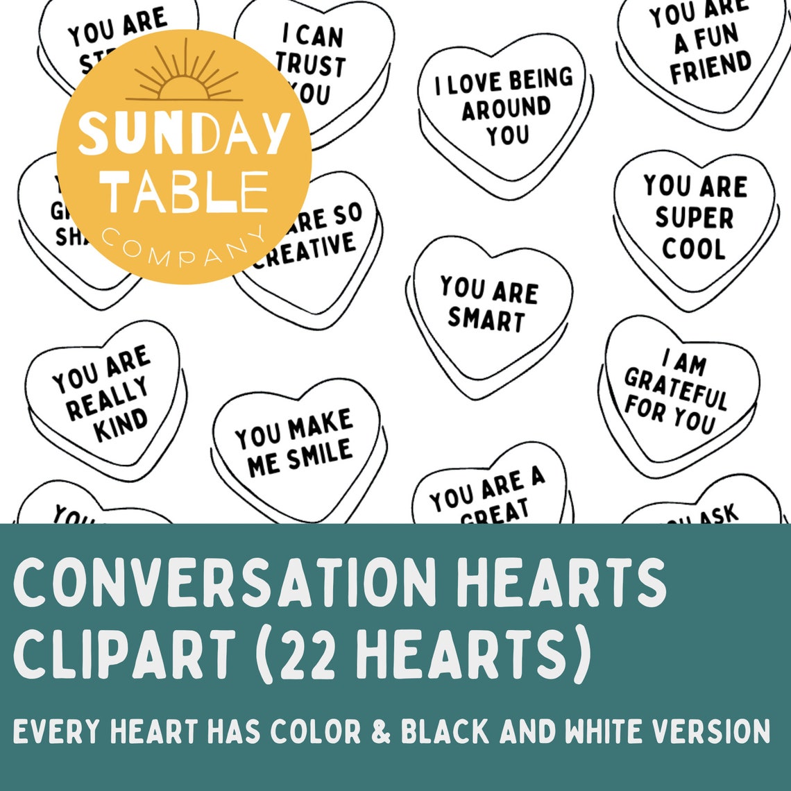 Conversation Hearts Clip Art Set Positive Message - Etsy