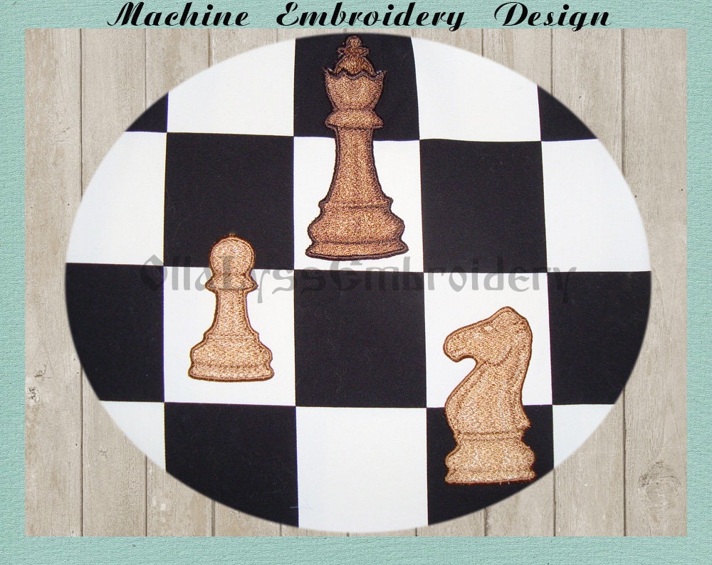 Chess pieces in the hoop digital machine embroidery design. | Etsy