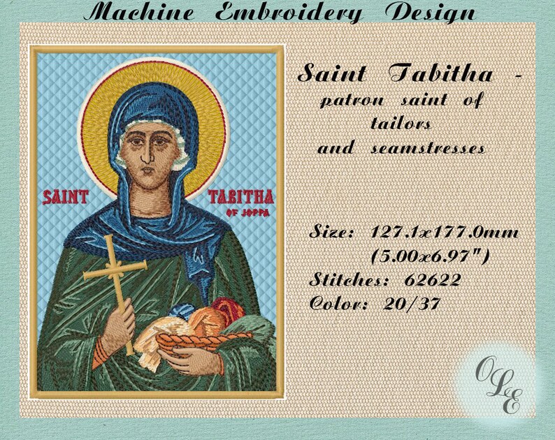 Icon of Saint Tabitha digital machine embroidery design. | Etsy