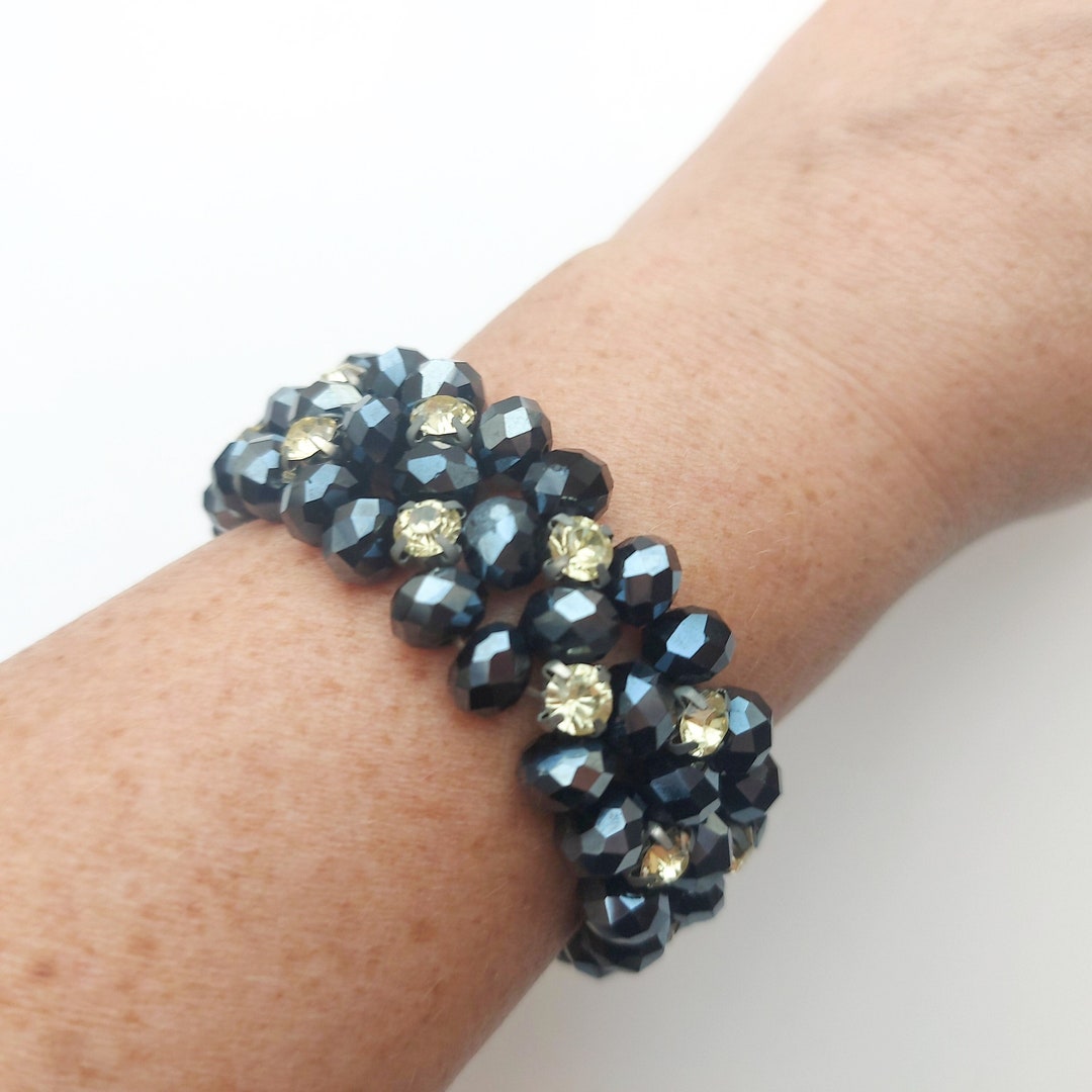 Original 1950’s Vintage Beaded Bracelet - Bracelet With Black Faceted ...