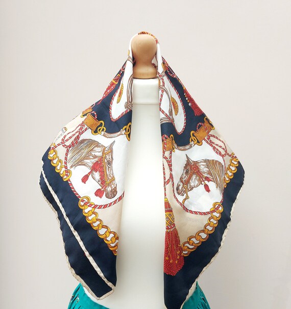 Vintage Fiorini Scarf - Italian scarf with Equine pat… - Gem