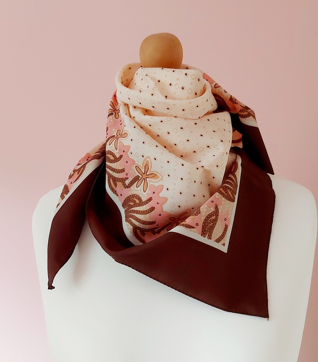 Vintage 1960s Scarf Scarf With Pink & Brown Floral Pattern in Excellent ...