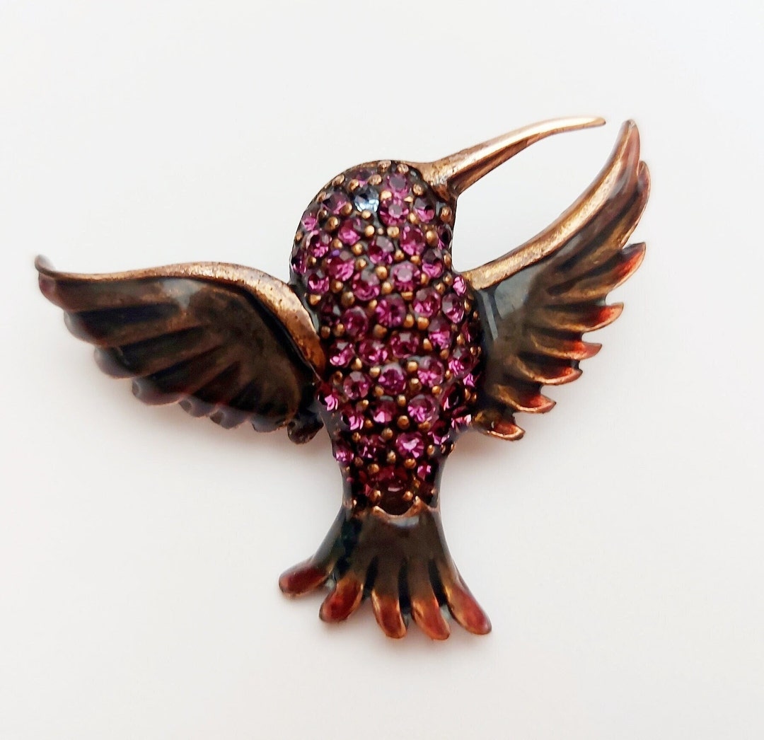 Hummingbird Brooch - Vintage Colibri Pin - Purple Rhinestones and ...