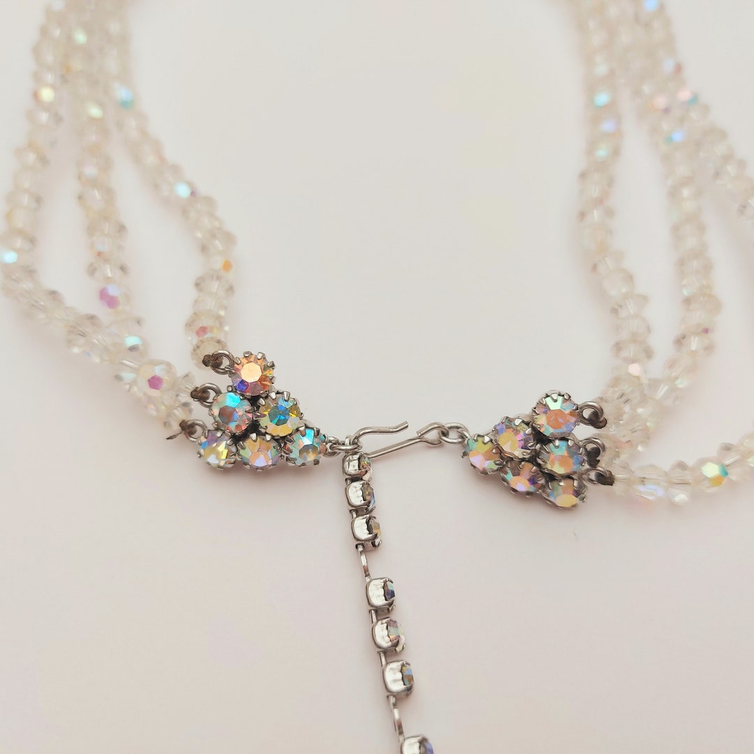 Vintage Three Strand Crystal Necklace With a Beautiful Aurora Borealis ...