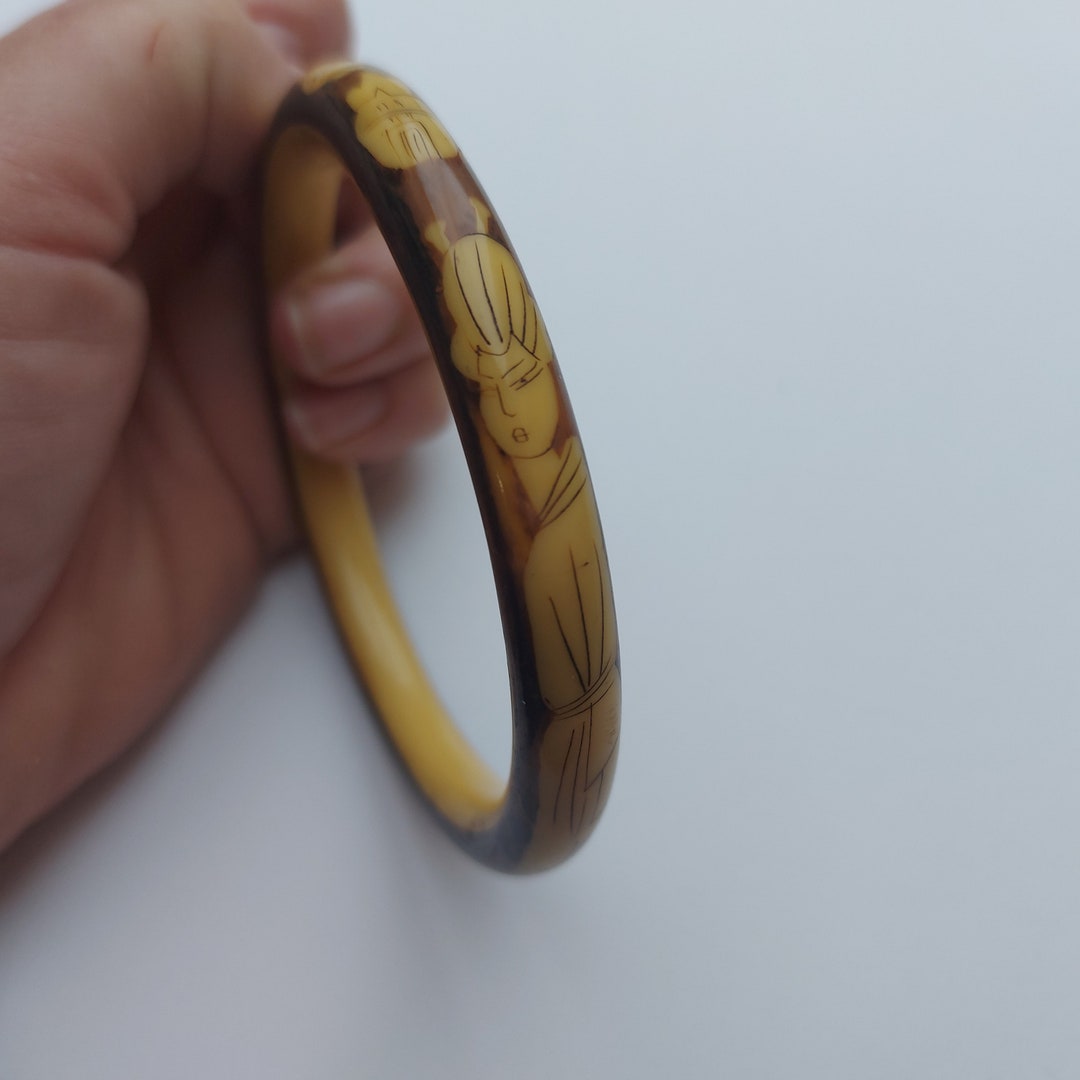 Vintage Japanese Bangle Geisha & Lanterns Wood Bangle - Etsy