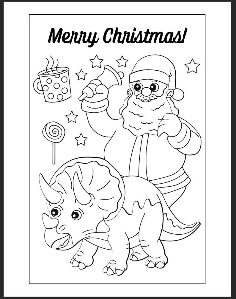 Dinosaur Christmas Downloadable Coloring Sheets - Etsy