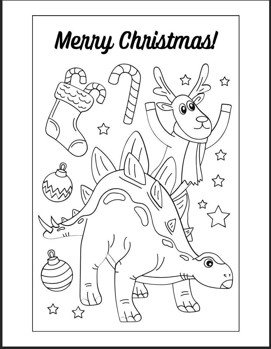 Dinosaur Christmas Downloadable Coloring Sheets - Etsy