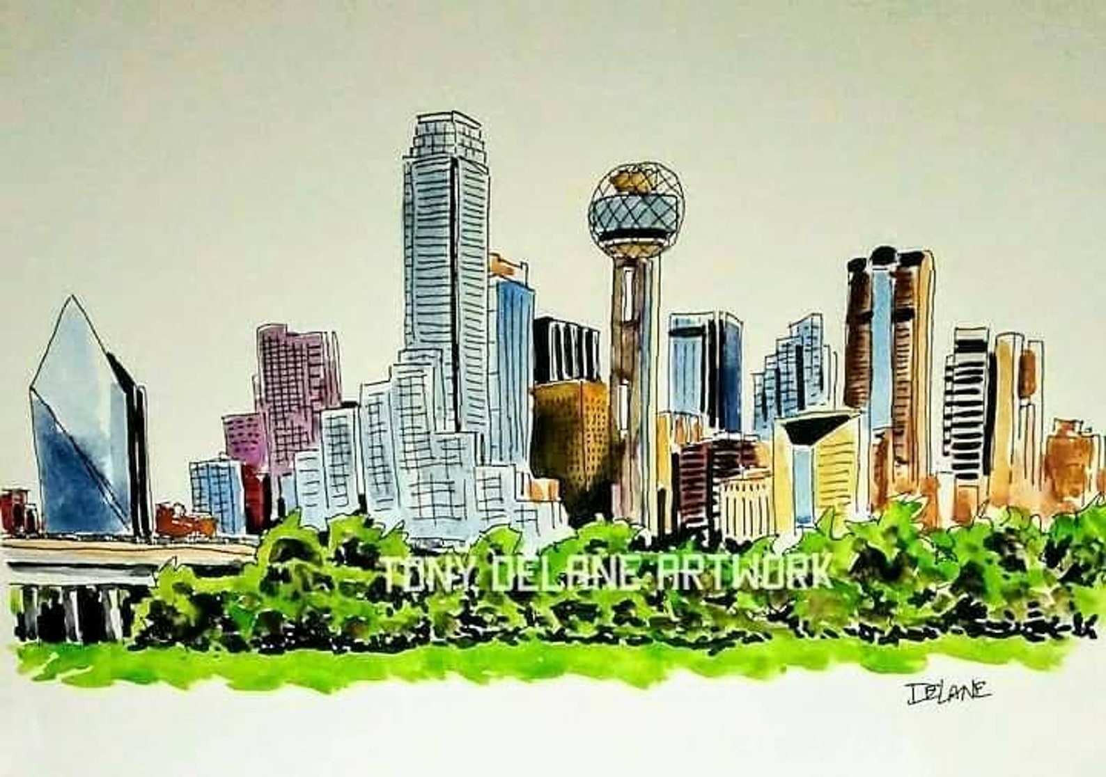 Dallas Skyline Watercolor Print. 11x15 Inches in Size. the | Etsy