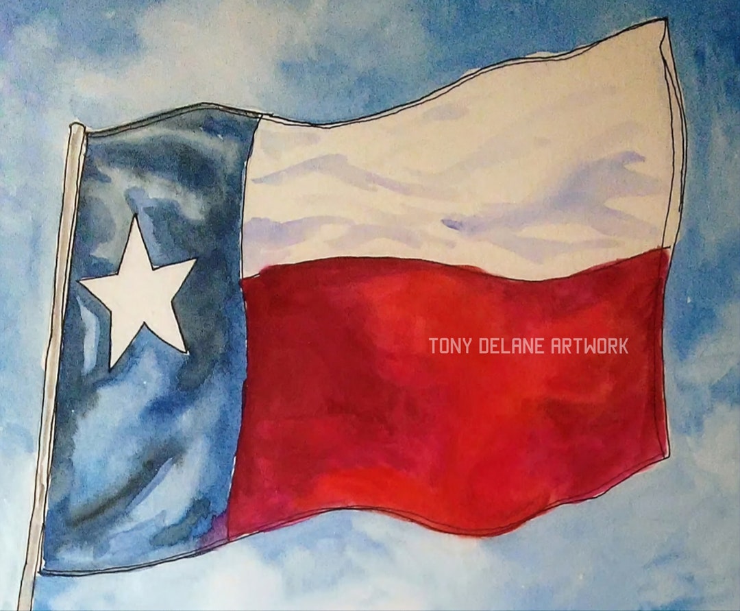 Texas Flag Watercolor Print. Approximately 10 Inches by 8 Inches in ...