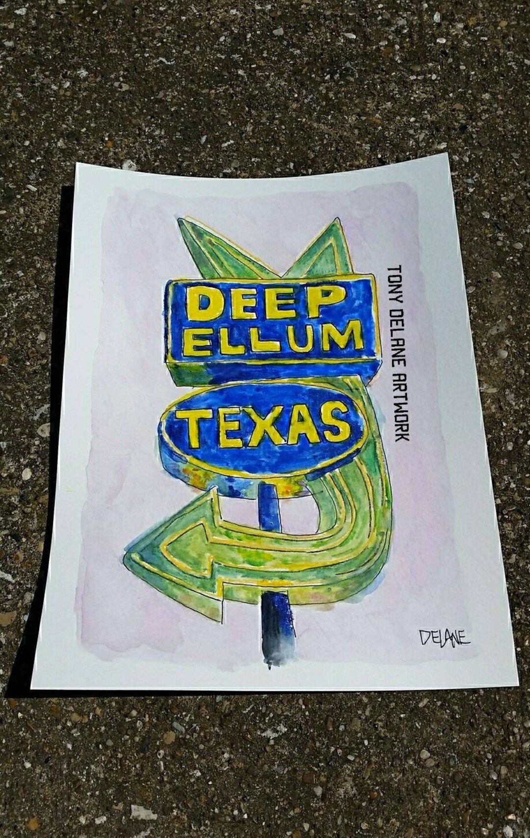 Deep Ellum Sign Watercolor Print. 9x12 Inches in Size. the Original ...