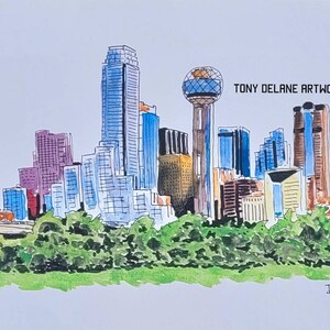 Dallas Skyline Watercolor Print. 11x15 Inches in Size. the - Etsy