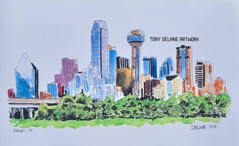 Dallas Skyline Watercolor Print. 11x15 Inches in Size. the - Etsy