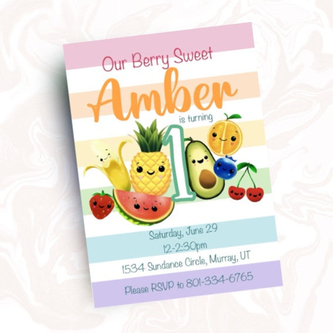 Custom Fruit Birthday Invitations, Birthday Invite, Rainbow Fruit ...