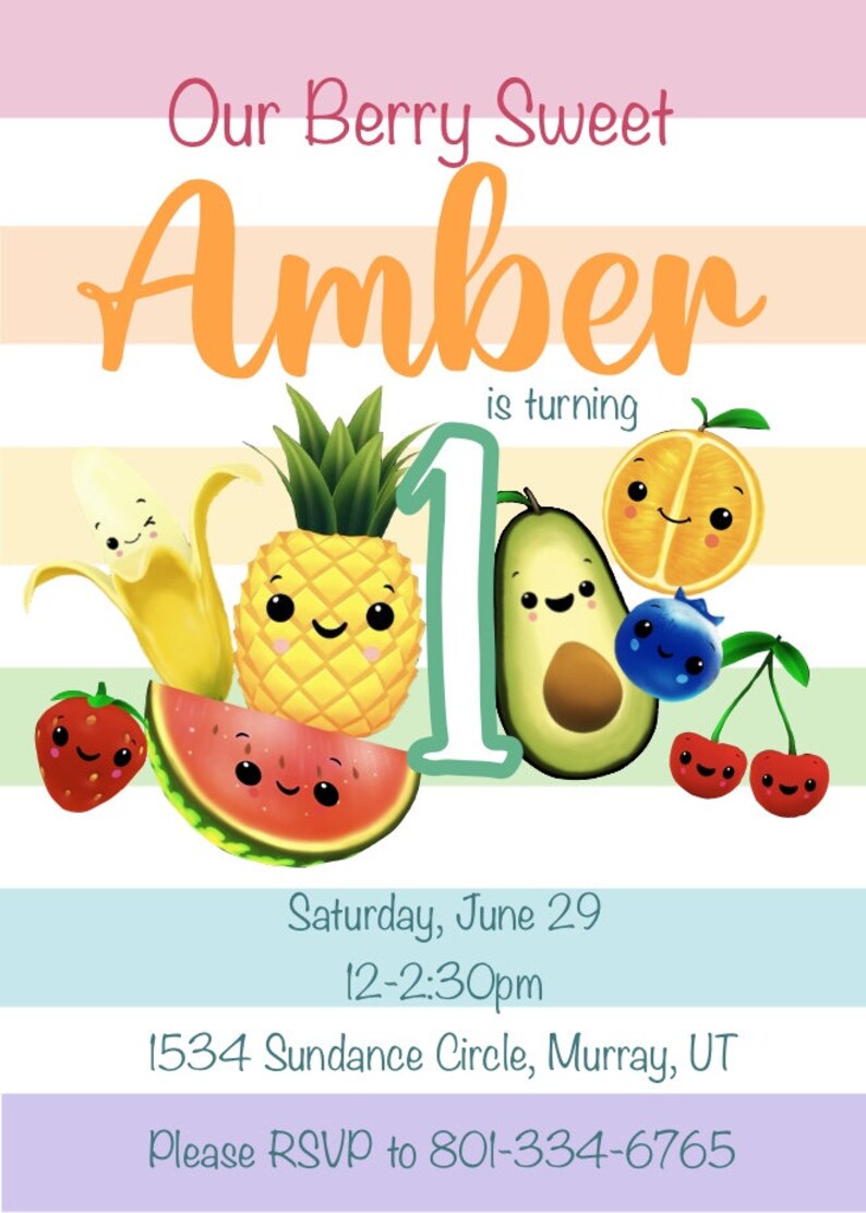 Custom Fruit Birthday Invitations, Birthday Invite, Rainbow Fruit ...