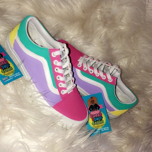 Custom Vans freestyle Color Block big Kids/adults | Etsy