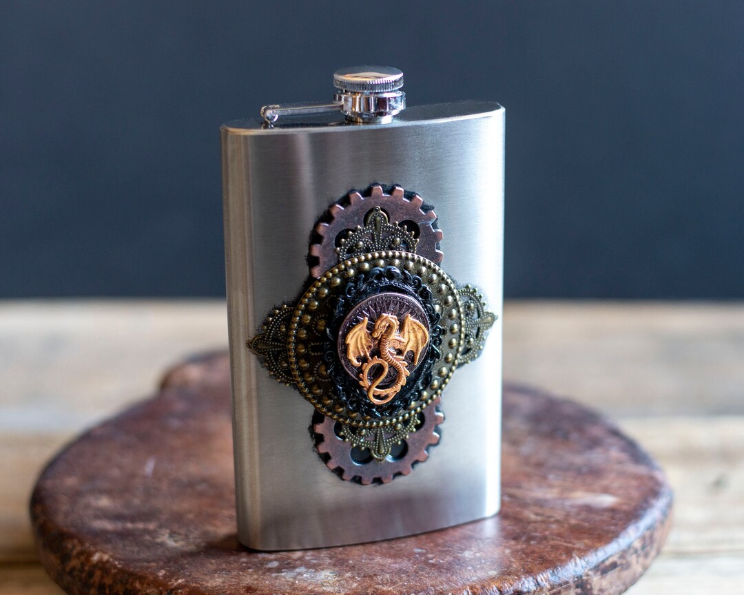 Large Steampunk Dragon Flask, Steampunk Bar Decor, Dragon Flask ...
