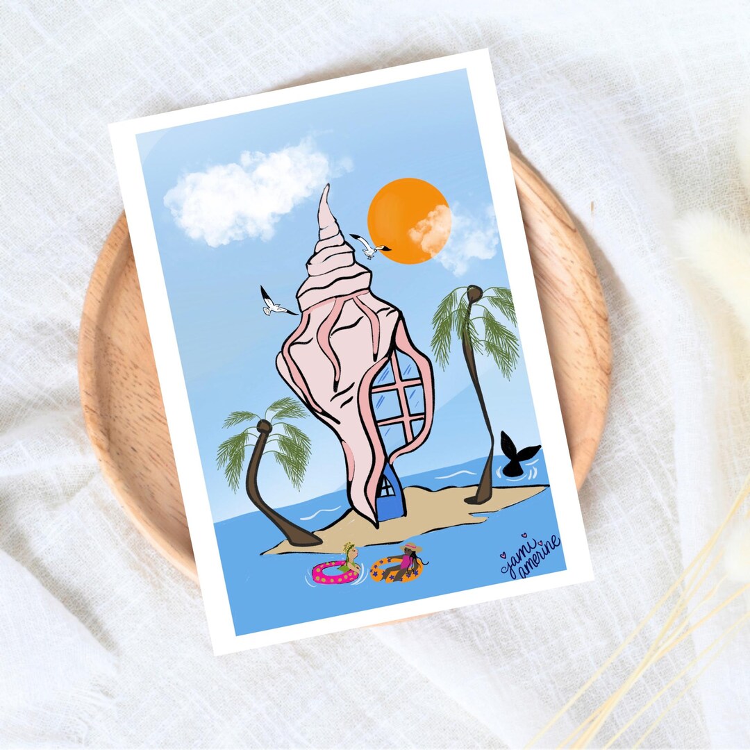 Seashell Beach House Greeting Card – Original Scanned Painting ...