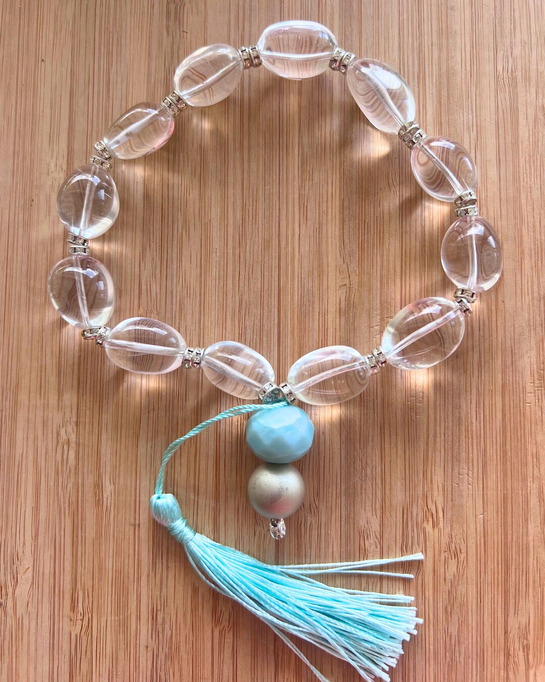 Clarity Prayer Tool, Clear Crystal Prayer Strand With Aqua Tassel ...