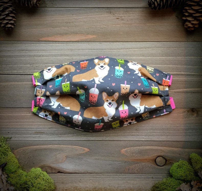 Face Mask Corgi Bubble Tea Face Mask Corgi Dog Cute Kawaii | Etsy