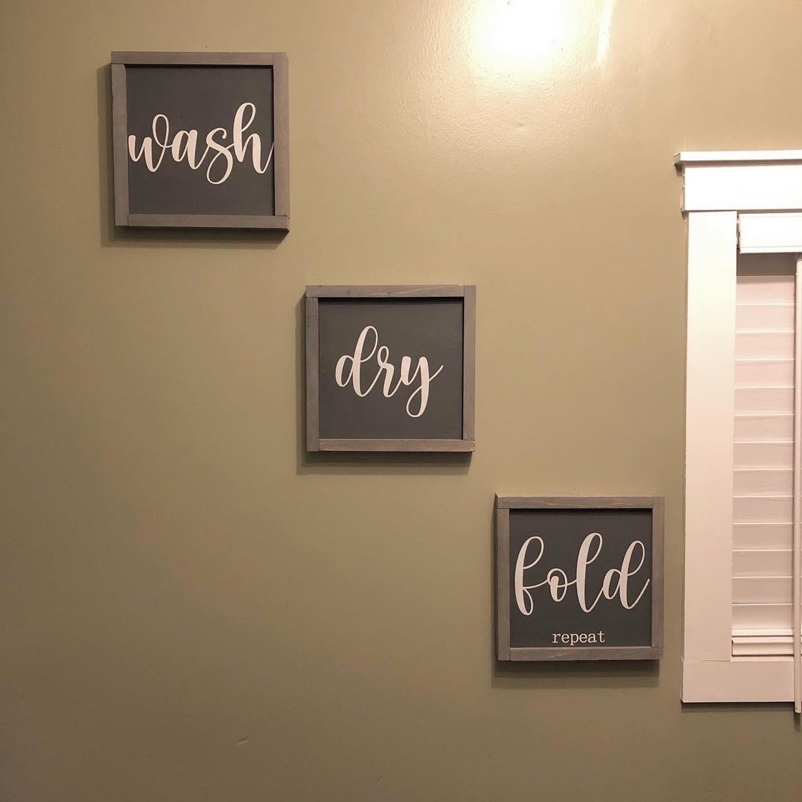 Laundry Signs Wash Dry Fold Repeat Wood Sign Bathroom - Etsy
