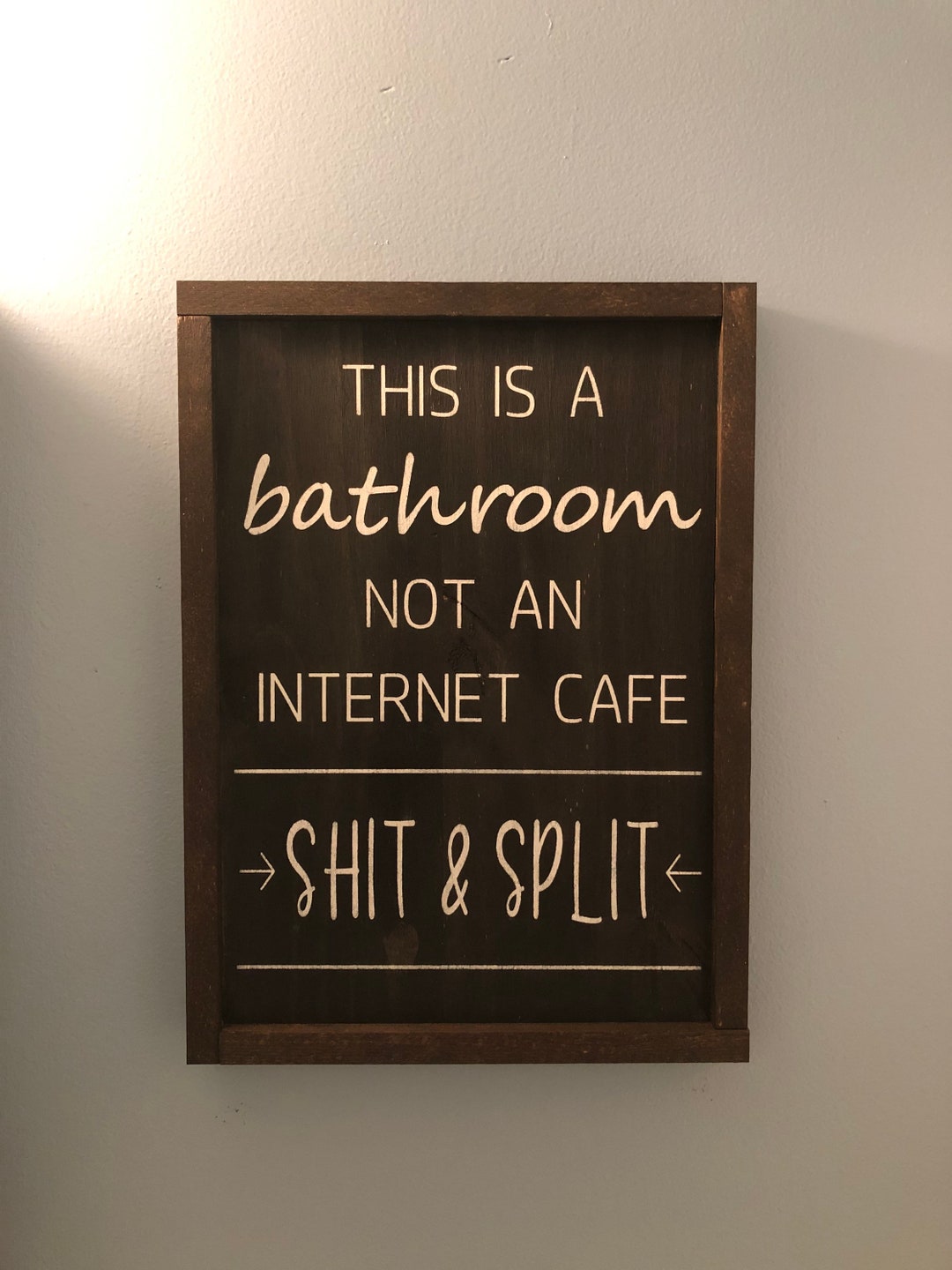 Farmhouse Bathroom Wood Sign Funny Bathroom Sign Shit & Split Sign Wood ...
